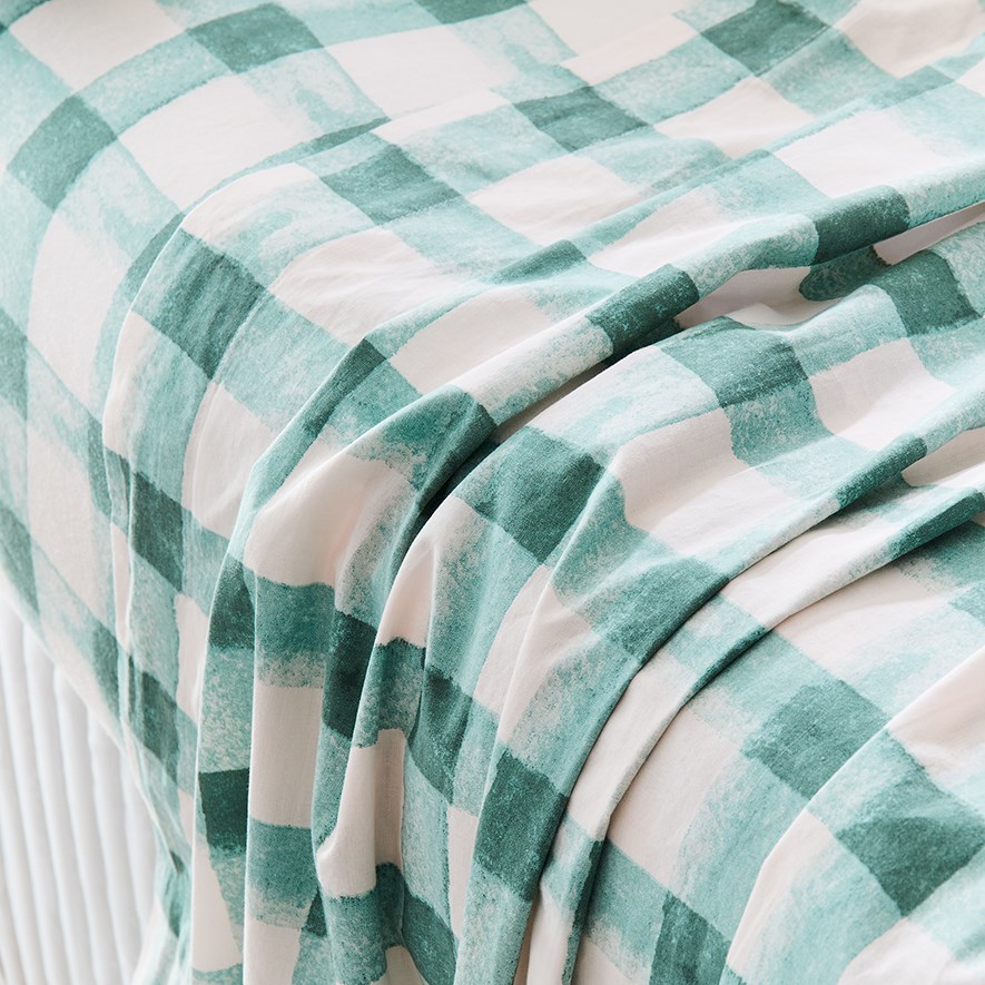 Printed Jade Check Sheet Set | Adairs
