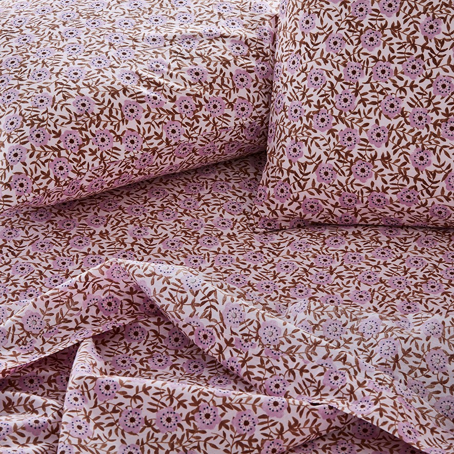 Printed Mauve Poppy Sheet Set | Adairs