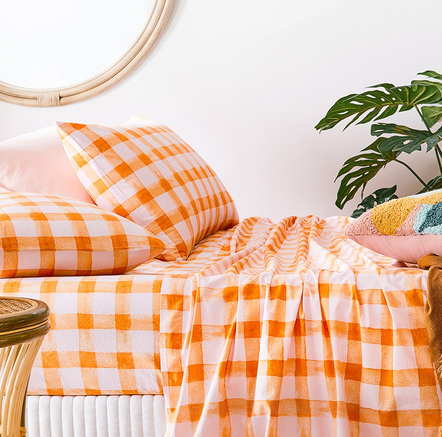 Printed Orange Check Sheet Set | Adairs