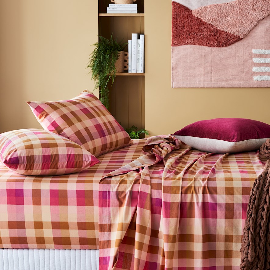 Printed Raspberry Check Sheet Set | Adairs
