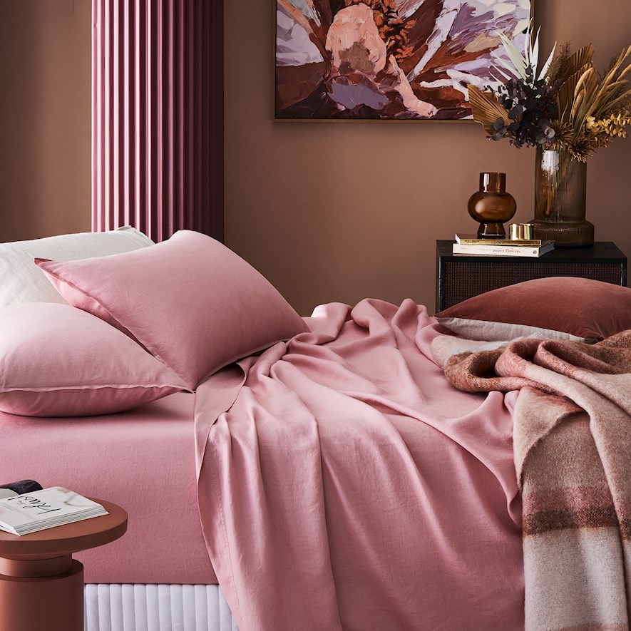 Vintage Washed Linen Rose Quartz Sheet Separates | Adairs