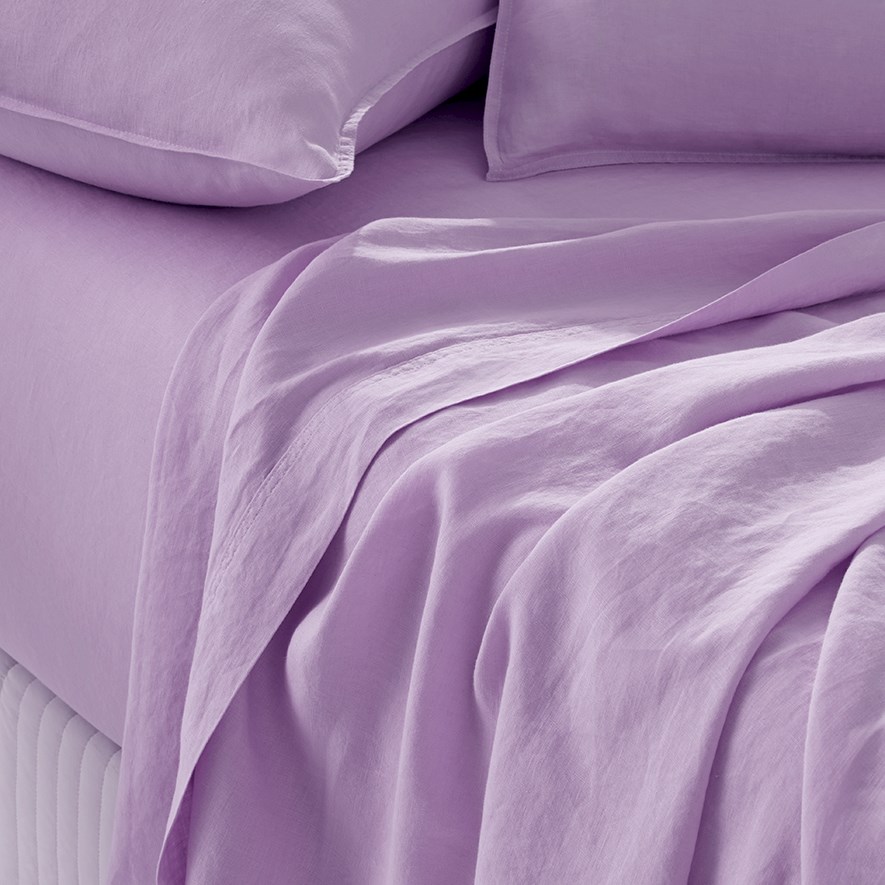 Vintage Washed Linen Pastel Lilac Sheet Set | Adairs