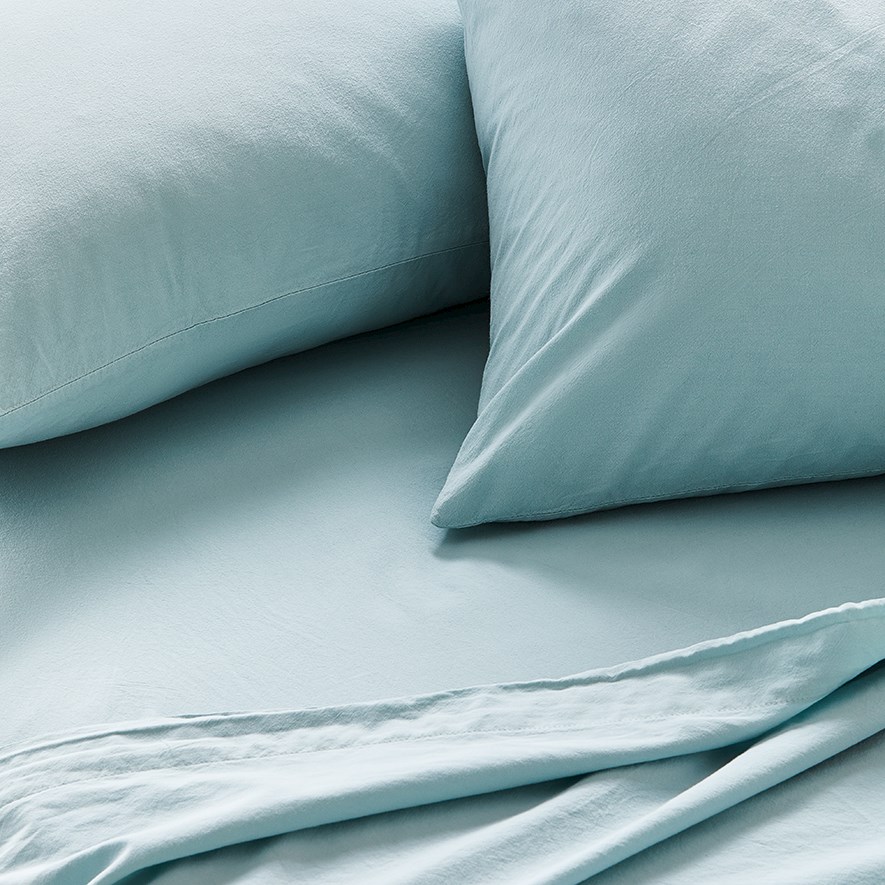 Stonewashed Cotton Ice Blue Sheet Separates | Adairs