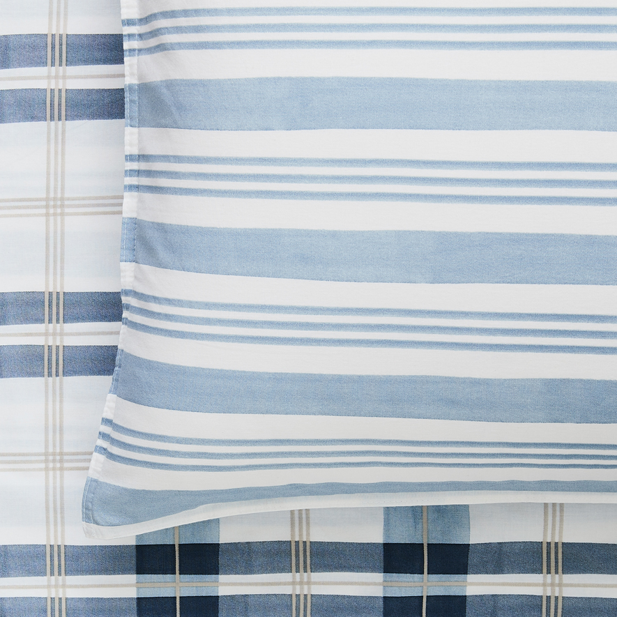 Stonewashed Printed Cotton Blue Check Sheet Separates | Adairs