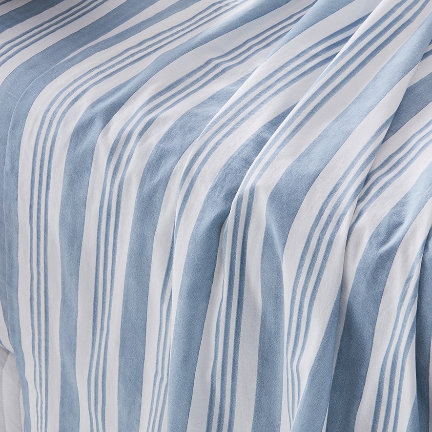Stonewashed Printed Cotton Blue Stripe Sheet Separates | Adairs
