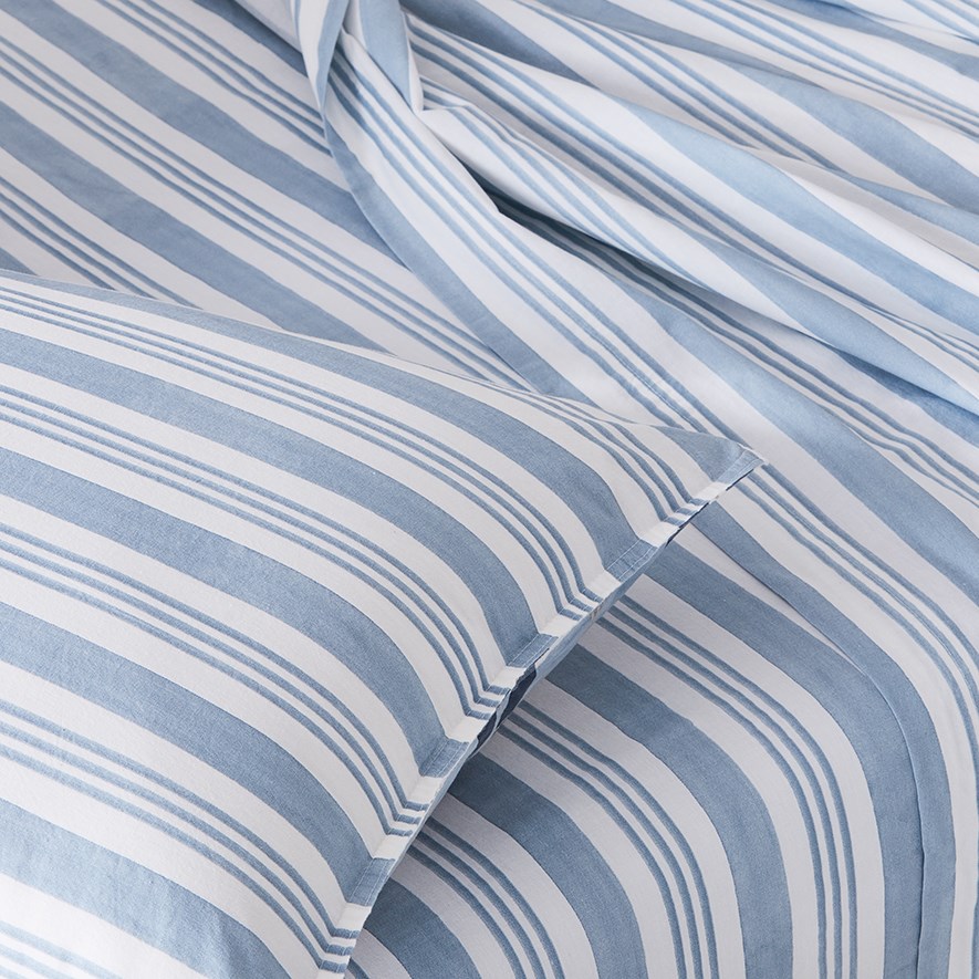 Stonewashed Printed Cotton Blue Stripe Sheet Separates | Adairs