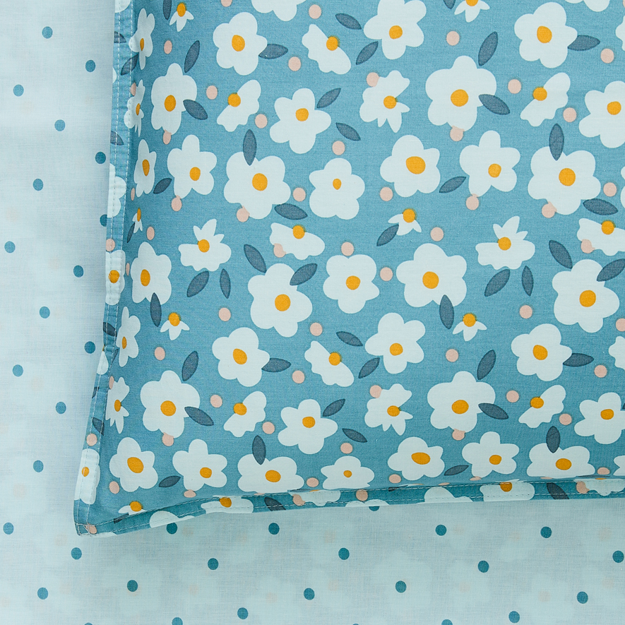 Stonewashed Printed Cotton Sage Daisy Sheet Separates | Adairs