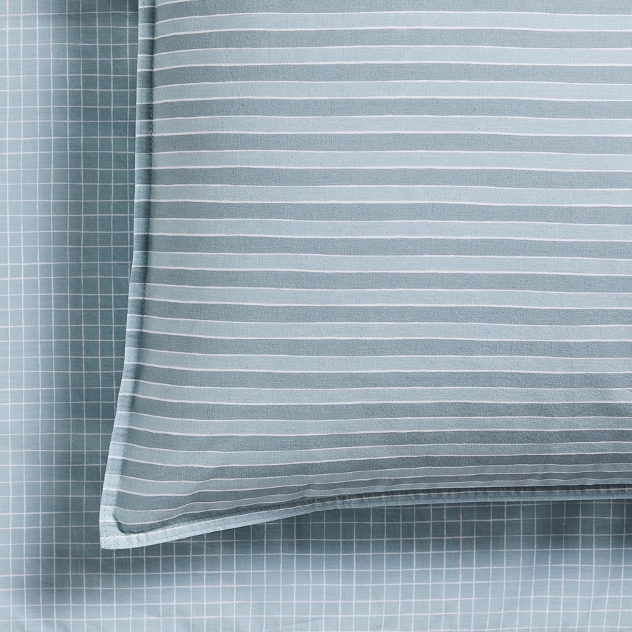 Stonewashed Printed Cotton Sage Lines Sheet Separates | Adairs