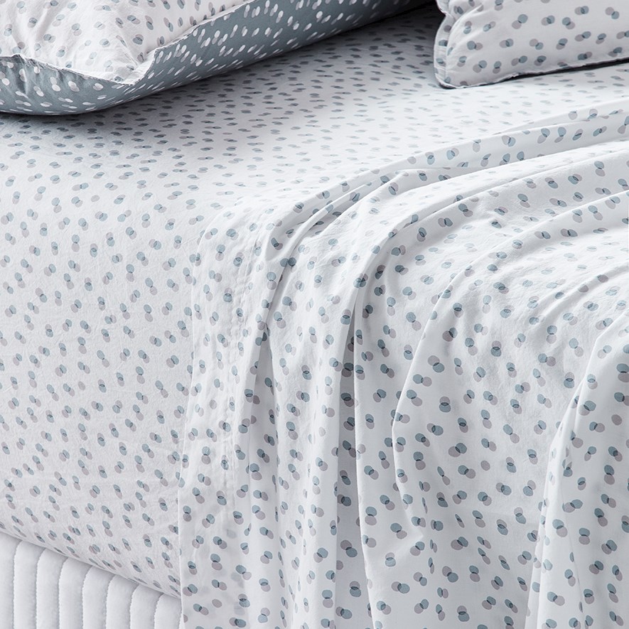 Stonewashed Printed Cotton Slate Spot Sheet Separates | Adairs