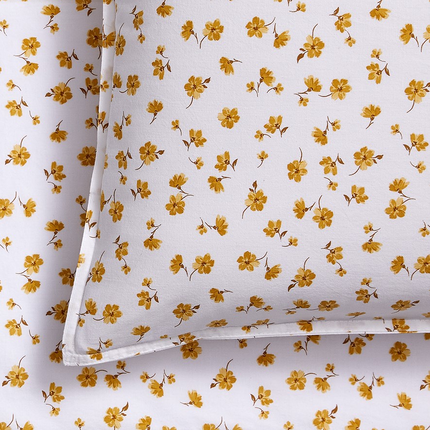Stonewashed Cotton Printed Mustard Floral Sheet Sets | Adairs