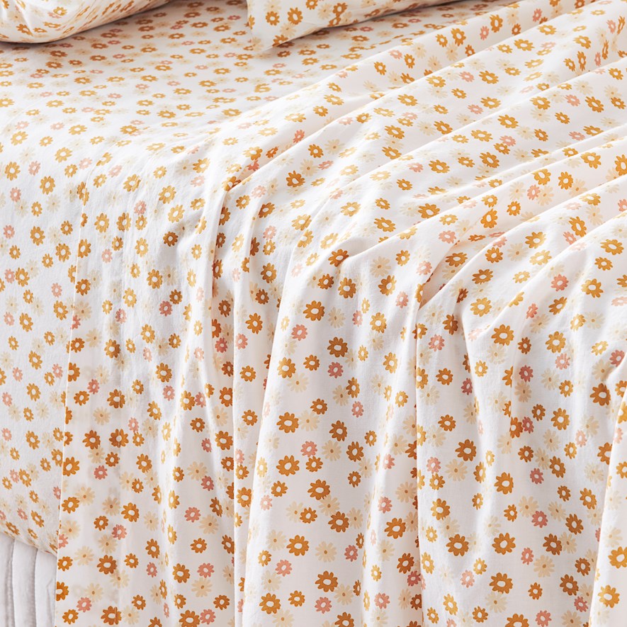 Stonewashed Cotton Printed Golden Daisy Sheet Set | Adairs