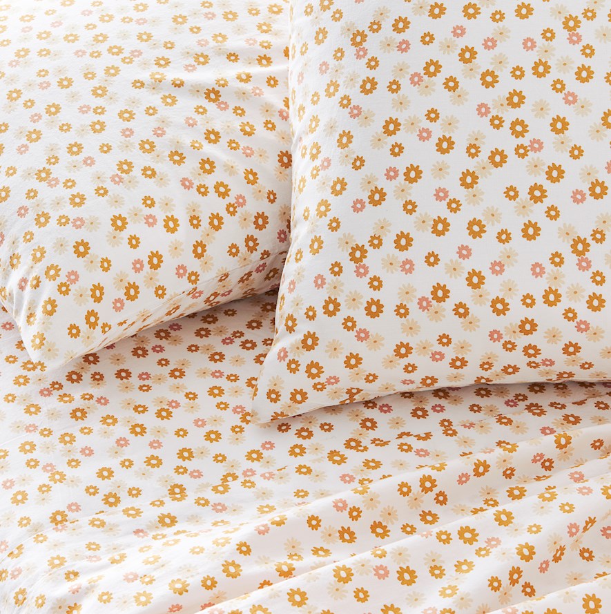 Stonewashed Cotton Printed Golden Daisy Sheet Set | Adairs