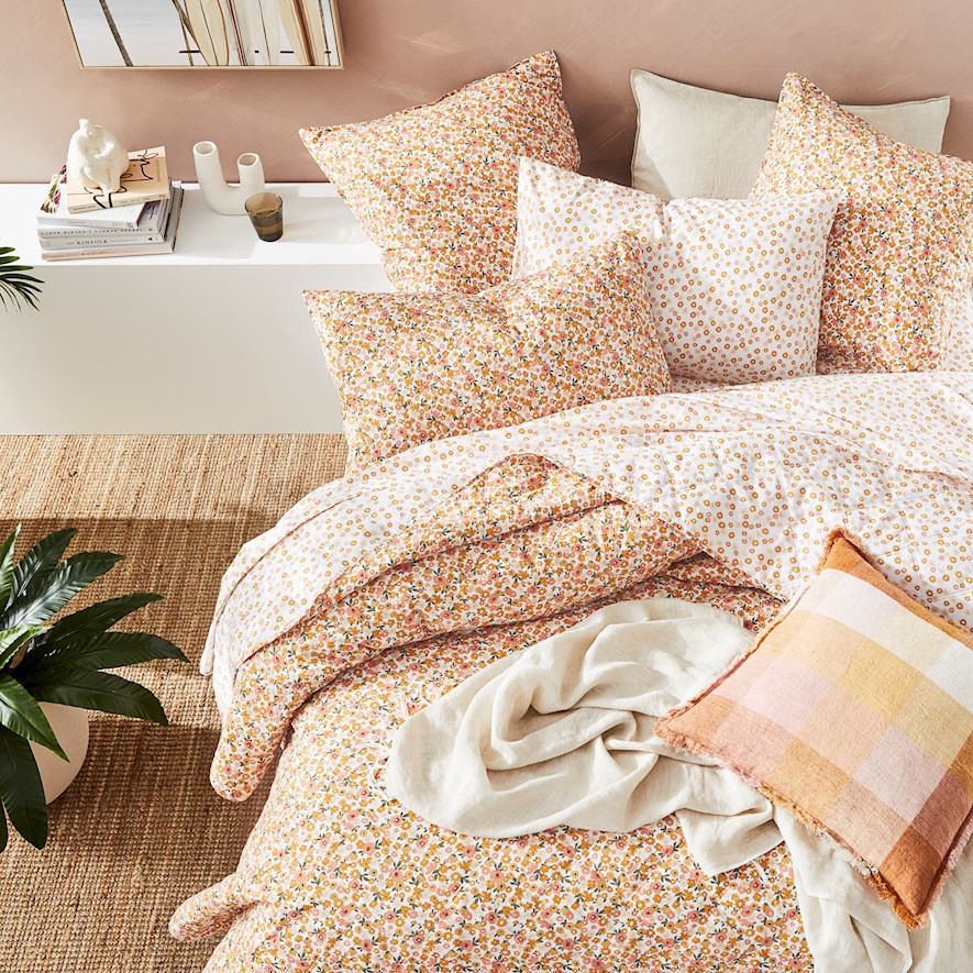 Stonewashed Cotton Printed Golden Daisy Sheet Set | Adairs