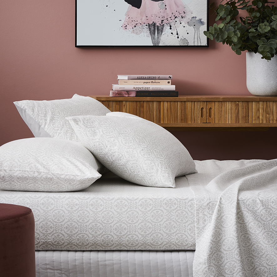 M+R Florence Flannelette W18 King Silver Sheet Set | Adairs