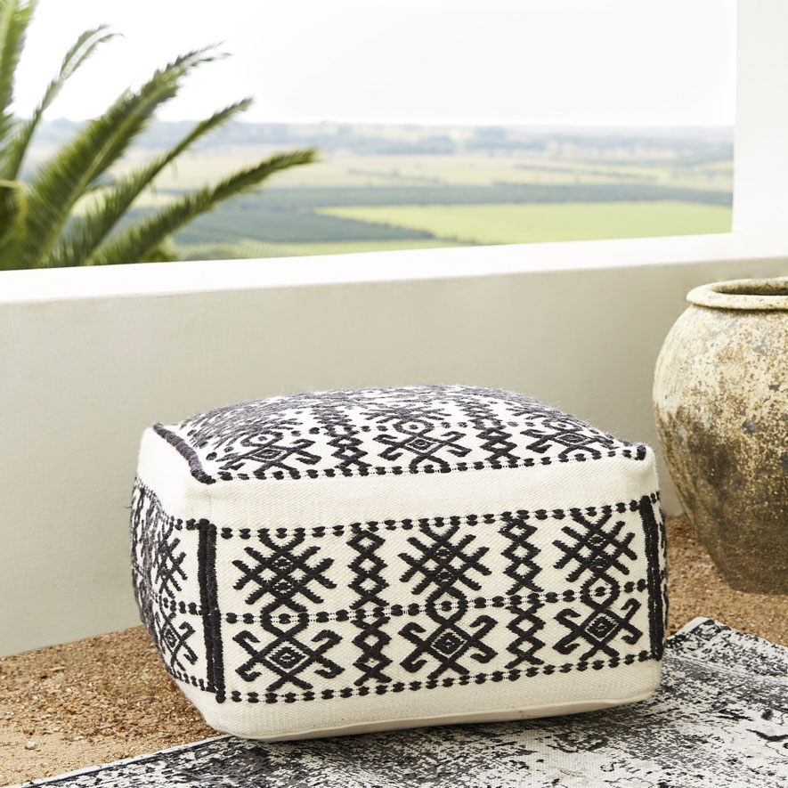 Aztec Pouf Natural Black | Adairs
