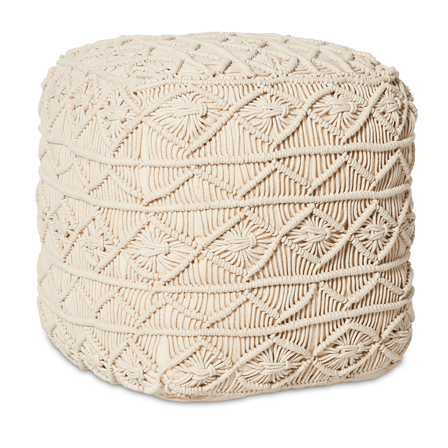 Home Republic - New Haven Macrame Pouf in Natural | Adairs