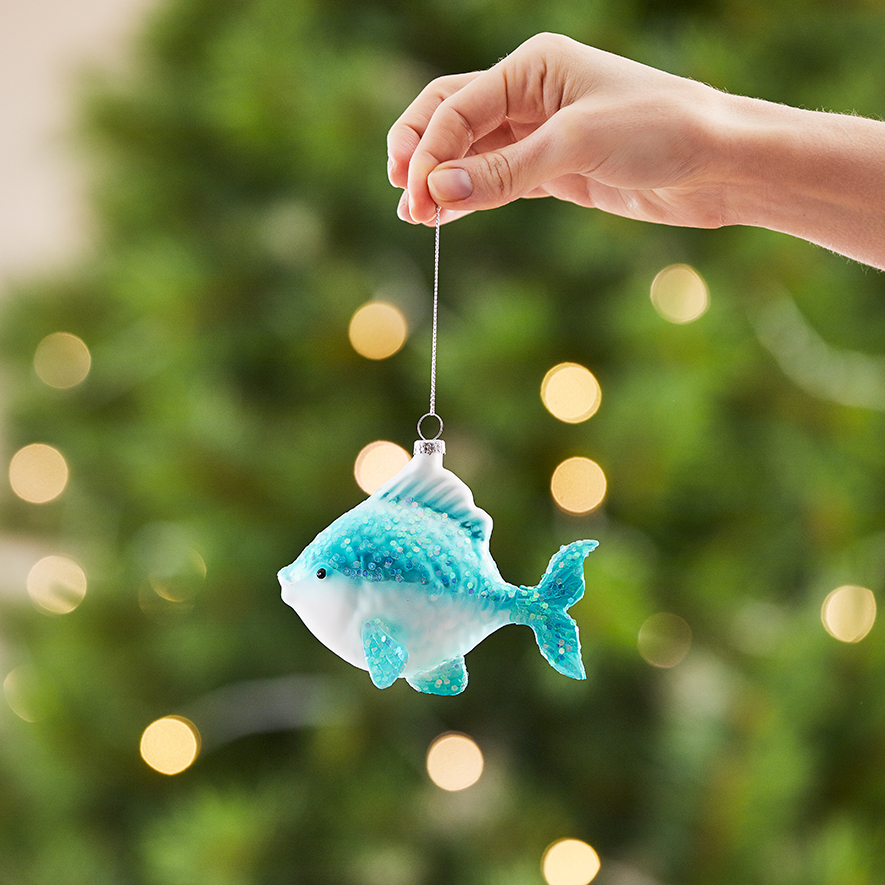Vintage Blue Fish Glass Ornament Adairs