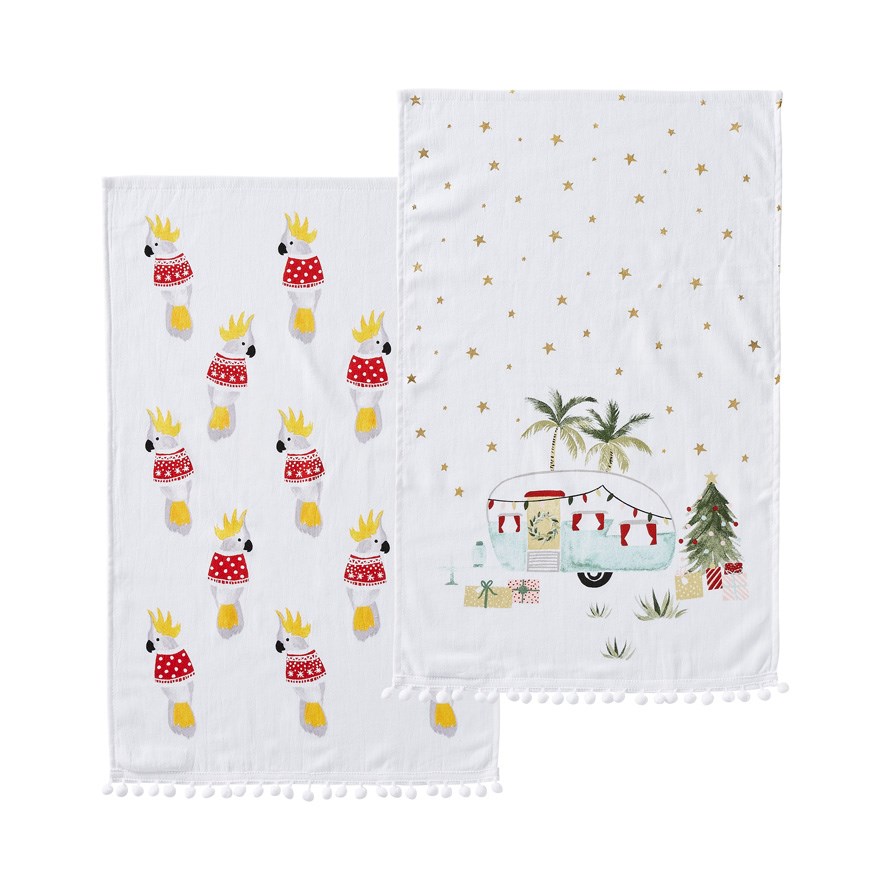 Christmas Caravan Tea Towels Pack of 2 | Adairs