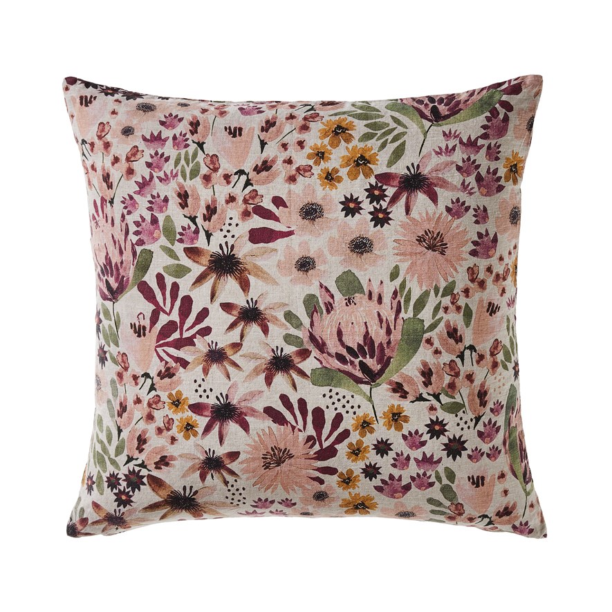 Native Bouquet Pink Linen Cushion | Adairs