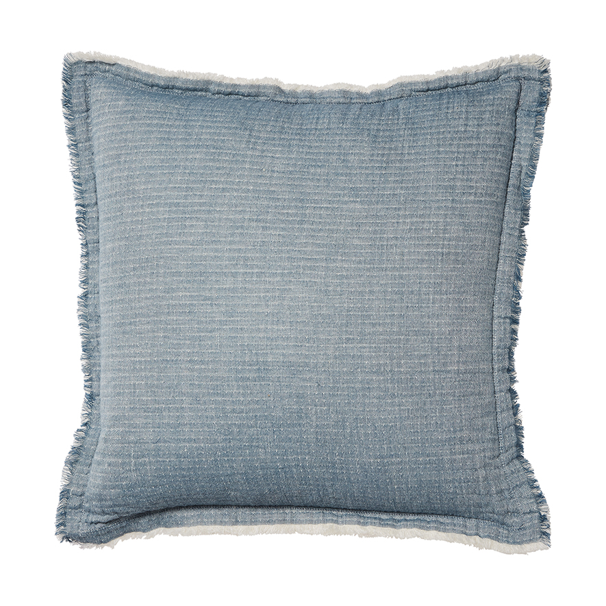 Savana Vintage Washed Fringed Pale Blue Cushion | Adairs