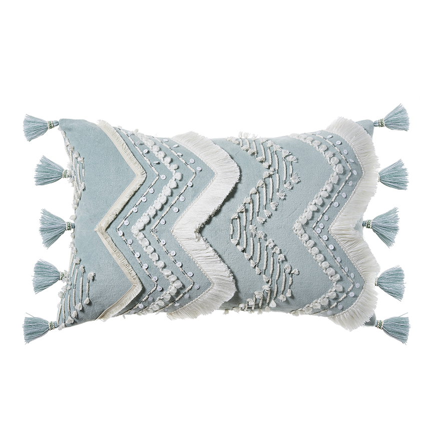 Neko Velvet Fringed Cushion Duck Egg Blue | Adairs
