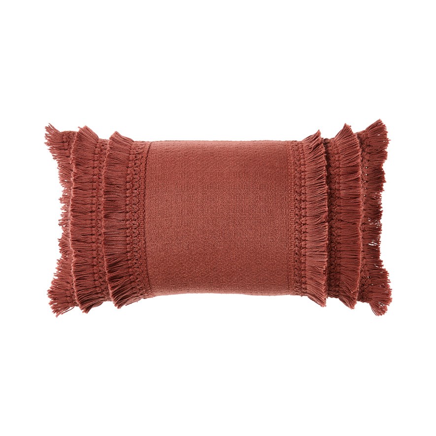 Boracay Long Fringed Rust Cushion | Adairs