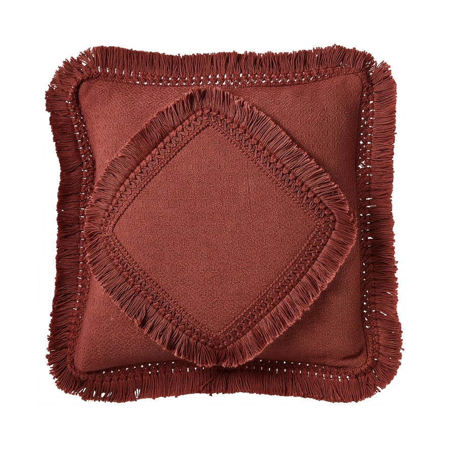Boracay Fringed Rust Cushion | Adairs