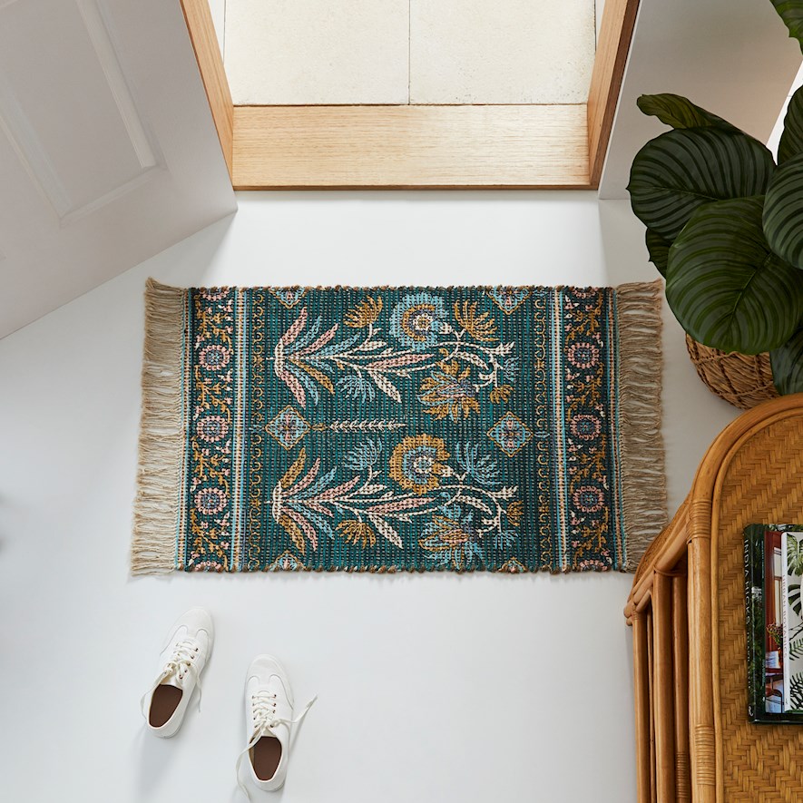Monte Hungarian Floral Emerald Indoor Mat | Adairs