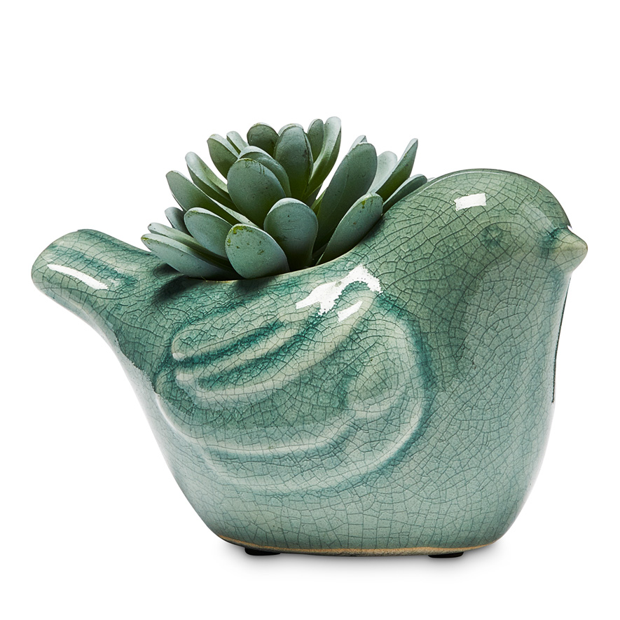 Animal Potted Bird Blue Glaze Succulent | Adairs