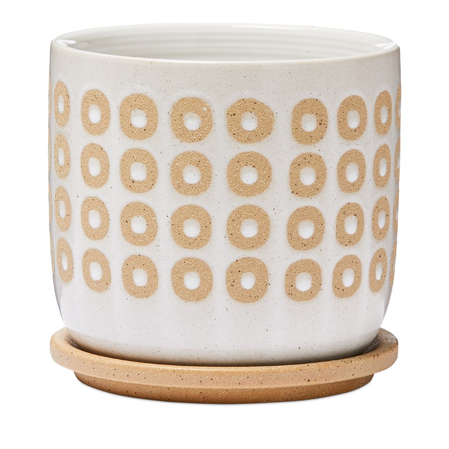 Tuscan Spot Off White Sand Pot and Saucer | Adairs