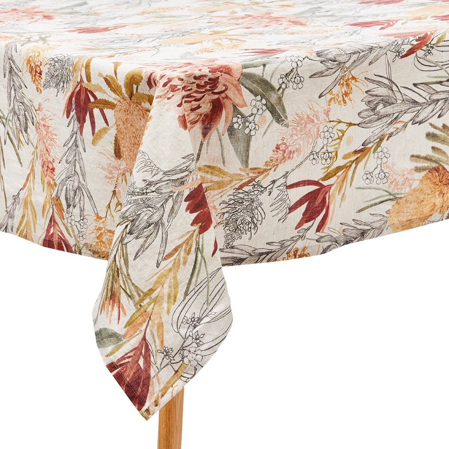 Waratah Floral Linen Rust Tablecloth | Adairs