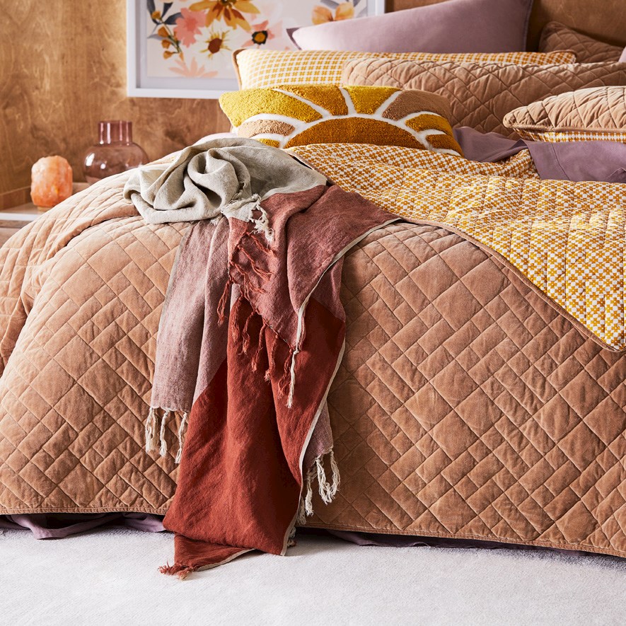 Malmo Check Rust Linen Throw | Adairs