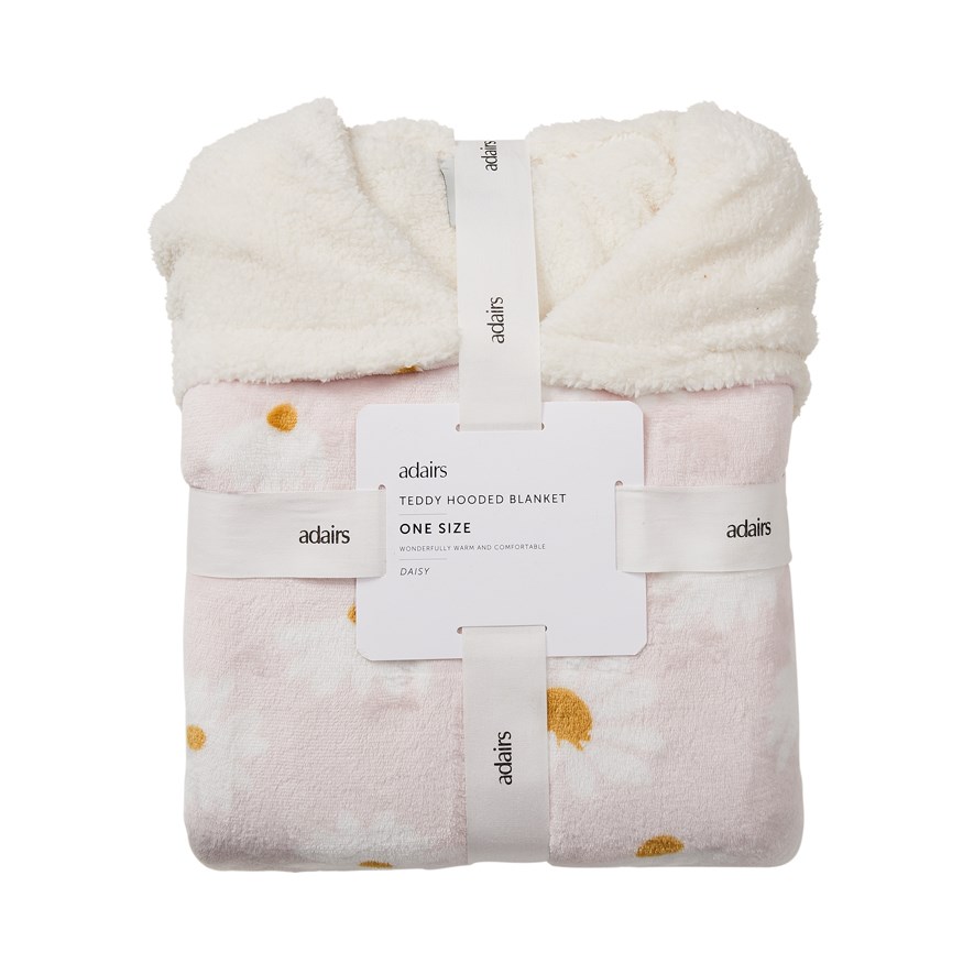 Teddy Soft Pink Daisy Hooded Blanket | Adairs