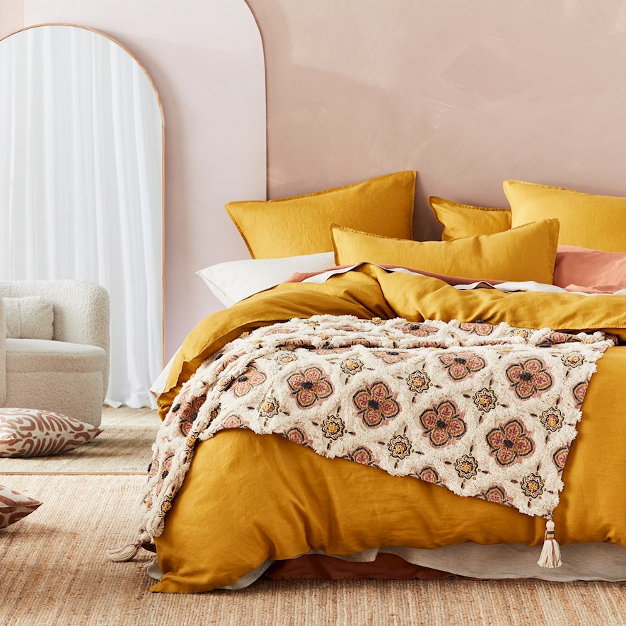 Leighton Natural & Pink Throw | Adairs