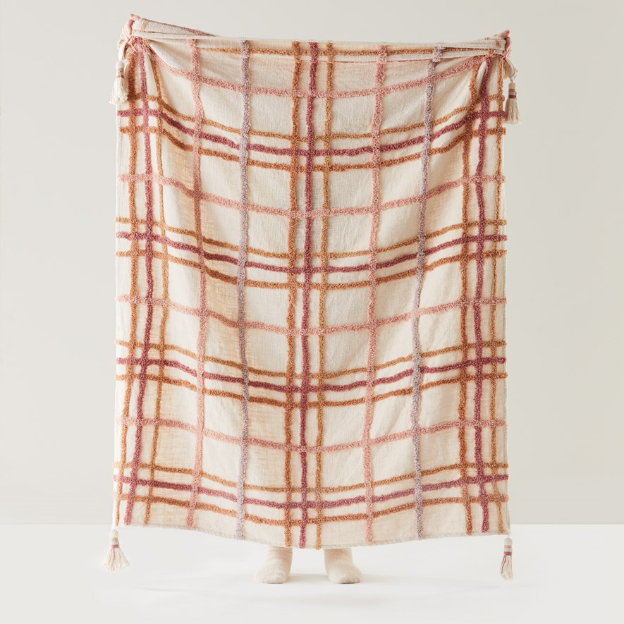 Jensen Pink Check Tufted Throw | Adairs