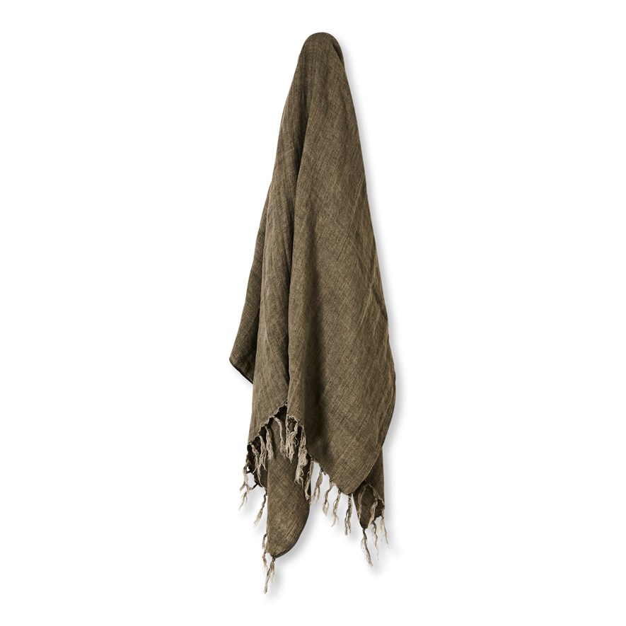 Malmo Dusty Olive Linen Throw | Adairs