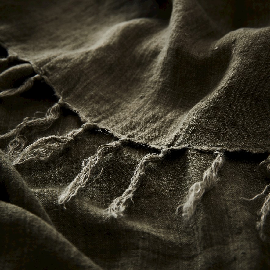 Malmo Dusty Olive Linen Throw | Adairs