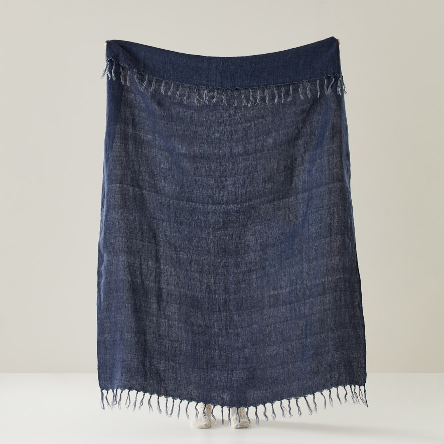 Malmo Linen Throw in Denim | Adairs
