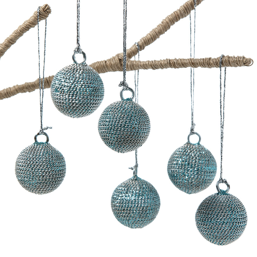 Aqua Mini Chain Baubles Pack of 6 | Adairs
