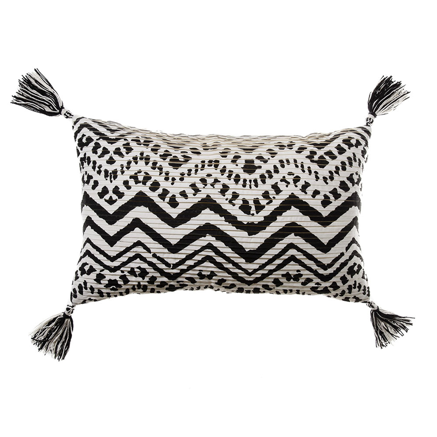 Tribal Pleated Black and Natural Long Cushion | Adairs