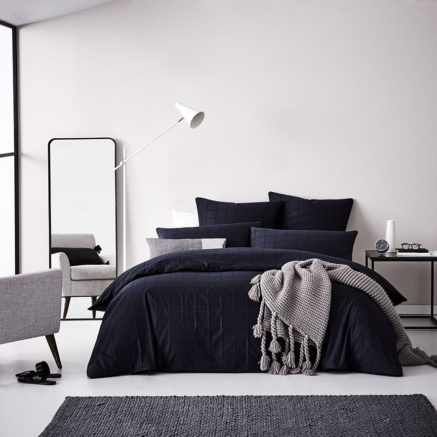 Gramercy Grid 1000TC Quilt Cover Midnight | Adairs