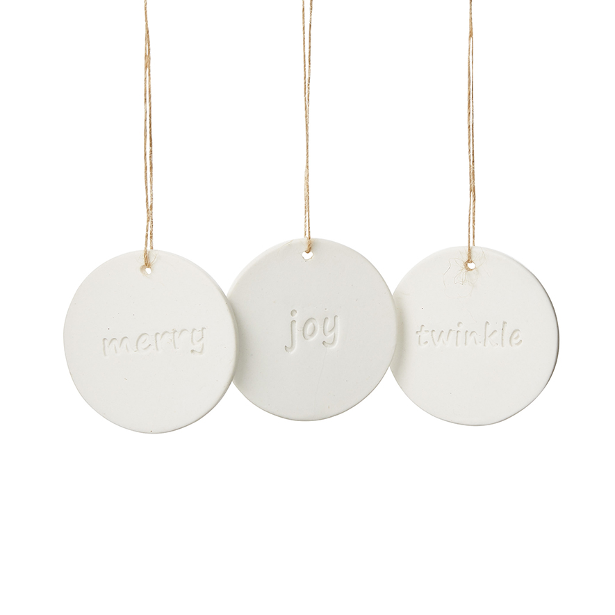 Merry, Twinkle & Joy Ceramic Discs Set of 3 White | Adairs