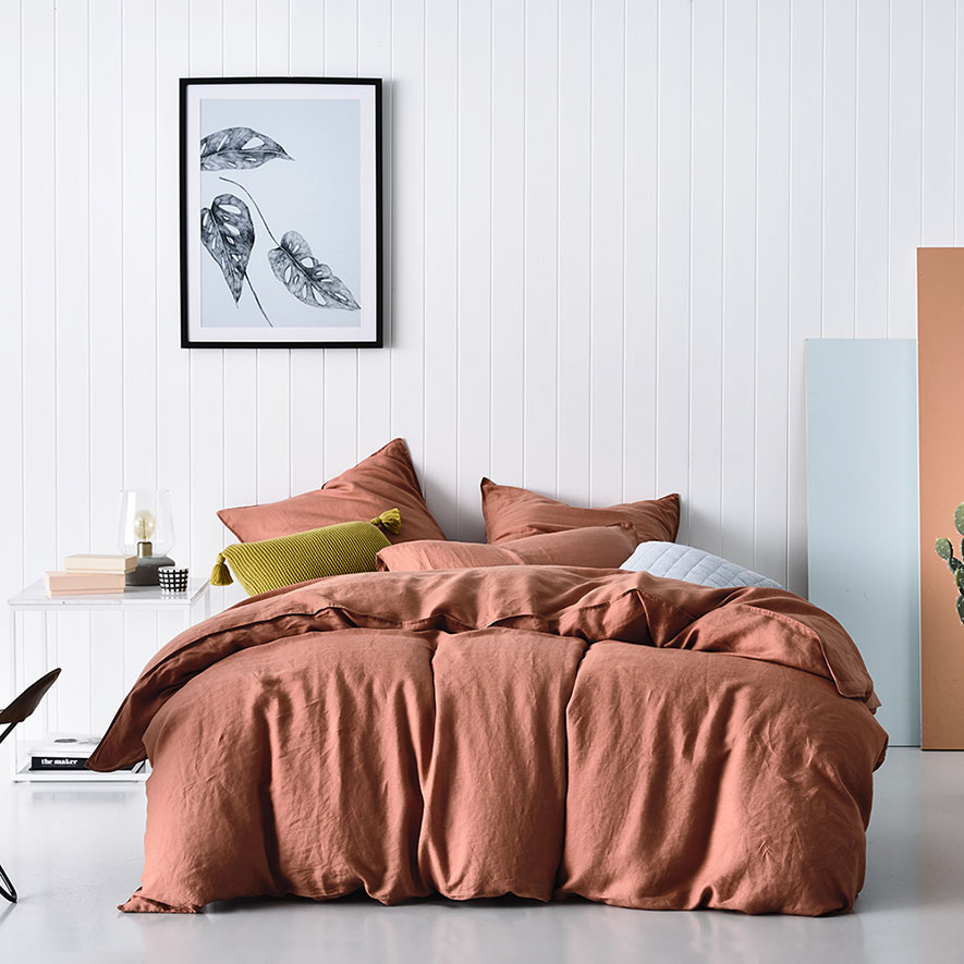 Home Republic - Vintage Washed Linen Quilt Cover Terracotta | Adairs