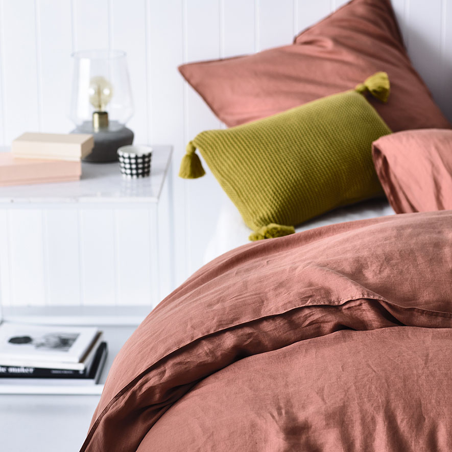 Home Republic - Vintage Washed Linen Quilt Cover Terracotta | Adairs